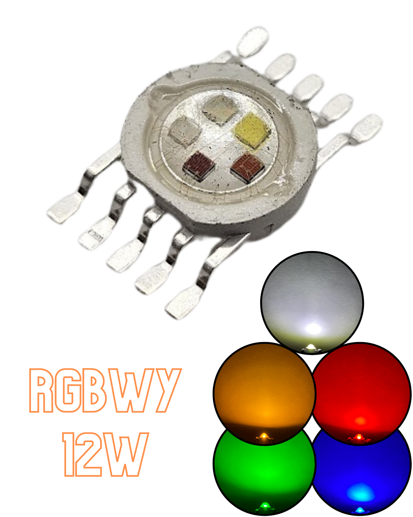 Chip LED de potencia 12W RGBWY 10 pines | Pastilla LED RGB+ Blanco + A ...